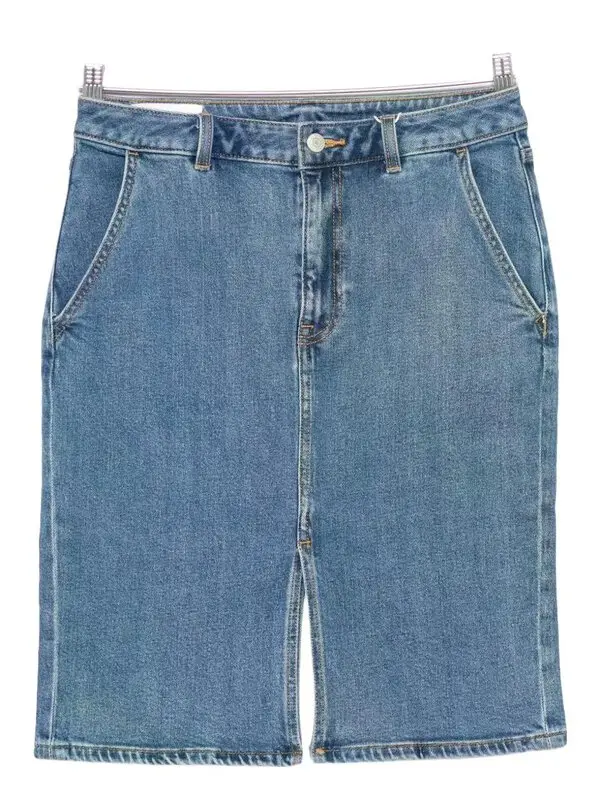 Gant Denim Midi Skirt With Front Slit - Blue
