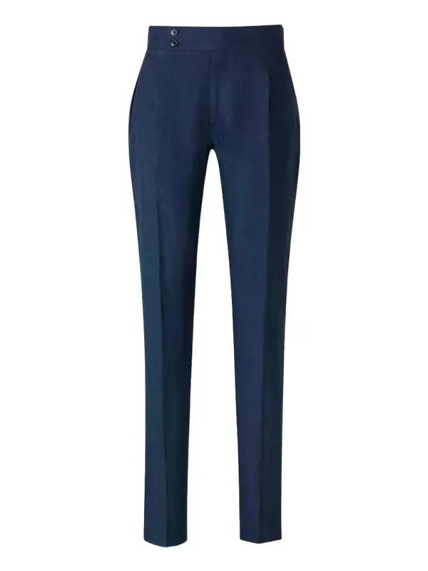Scabal Navy Linen Pleated Side-adjuster Trousers - Blue