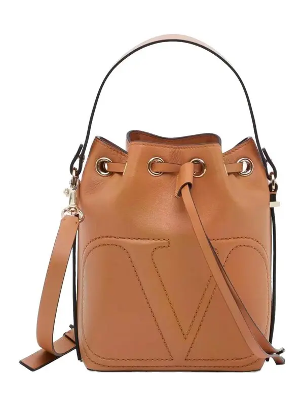 Valentino Garavani Vlogo Walk Bucket Bag In Calfskin - Neutrals