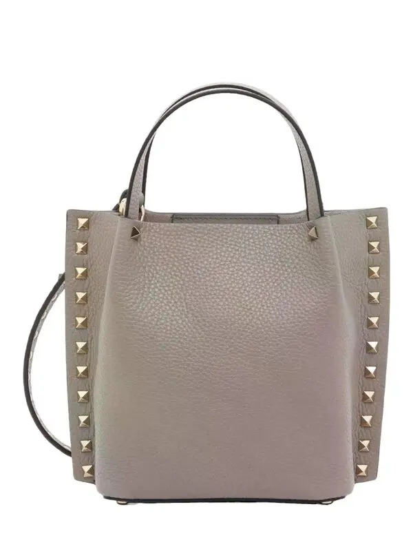 Valentino Garavani Rockstud Small Shopping Bag In Grainy Calfskin - Neutrals