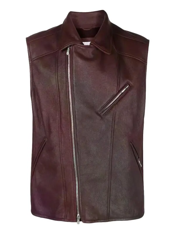 Brunello Cucinelli Zip-up Leather Biker Vest - Red