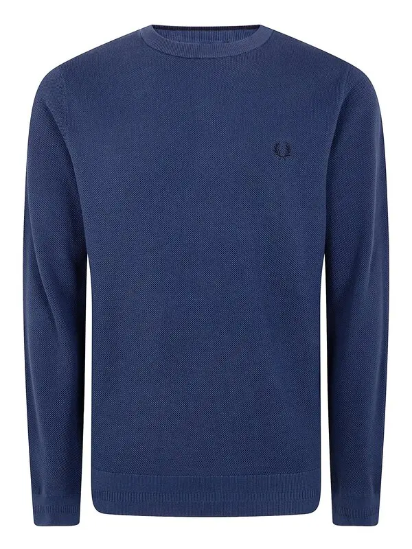 Fred Perry Pique Stitch Crew Neck Jumper - Blue