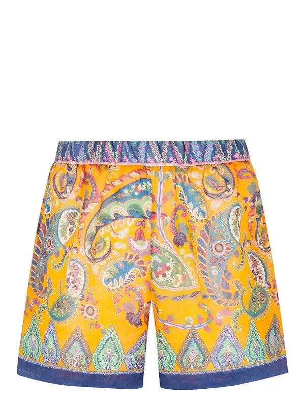 Etro Printed Ramie Shorts - Yellow