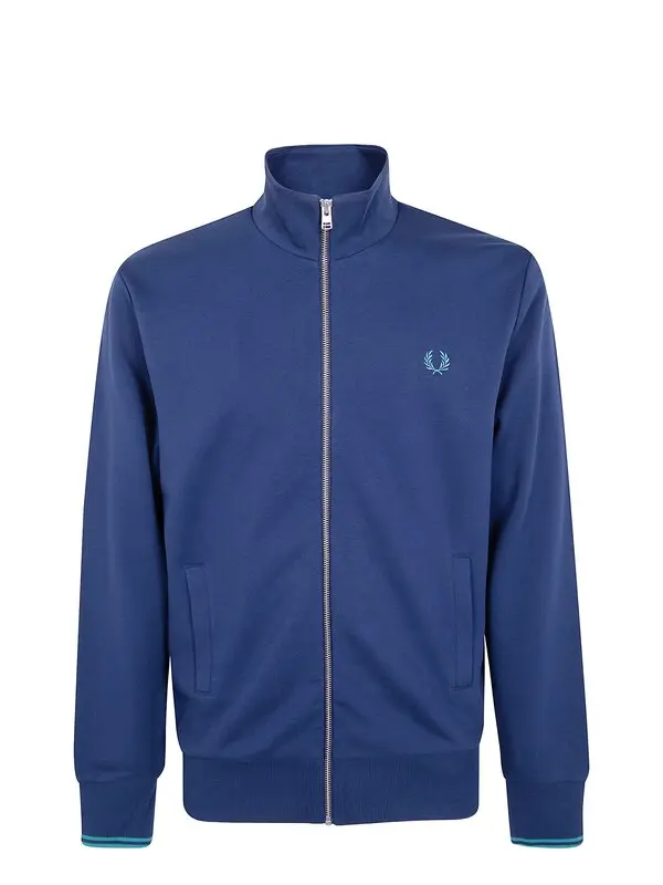 Fred Perry Zip Through Sweatshirt With Embroidered Logo - Blue