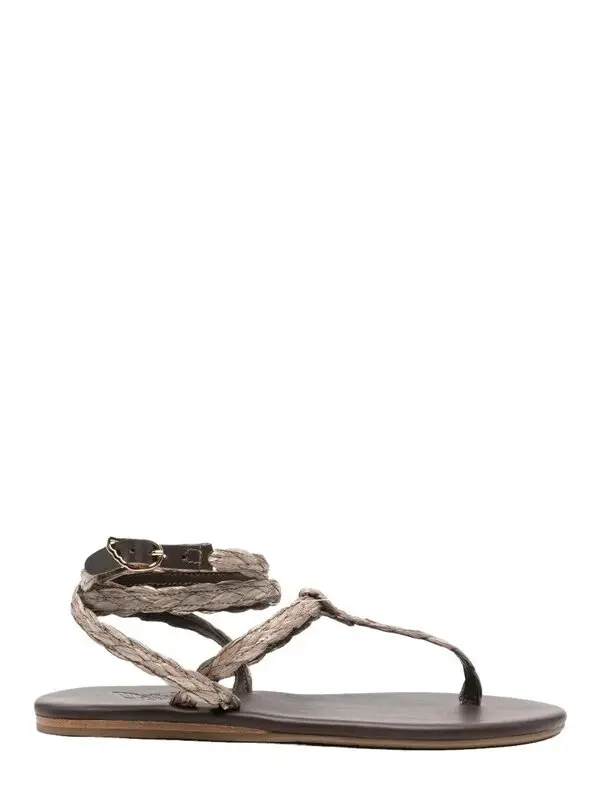 ANCIENT GREEK SANDALS Kalamida Flat Sandals With Braided Raffia Straps - Brown