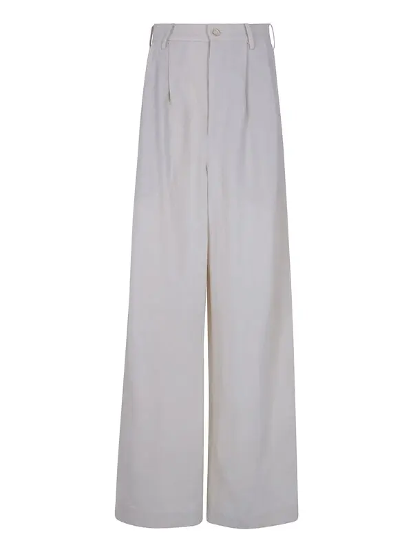 UMA WANG Viscose Linen Blend Wide Leg Pants - White