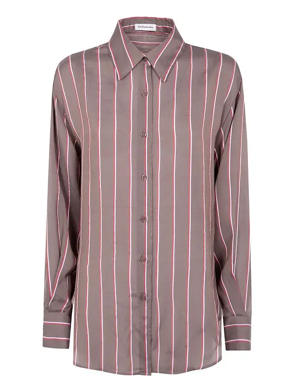 THE FRANKIE SHOP Peri Fluid' Multi-stripe Viscose Silk Shirt - Brown