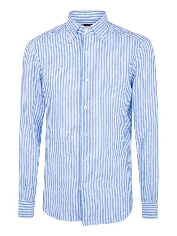 BARBA NAPOLI Classic Linen Large Stripes Shirt - Blue