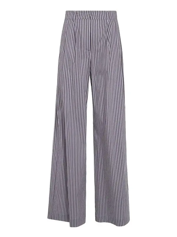 DRHOPE Wide Leg Pinstripe Trousers - Brown