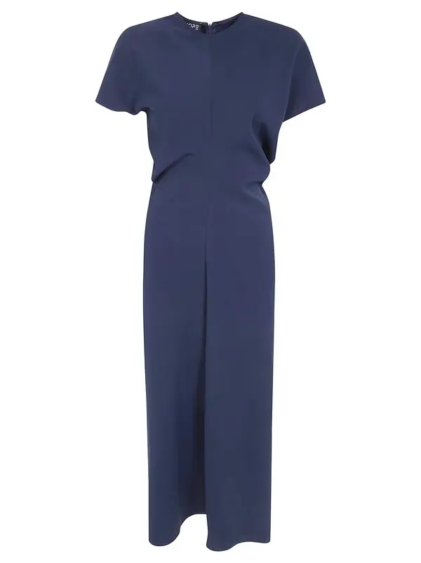 DRHOPE Bias Cut Crew Neck Dress - Blue