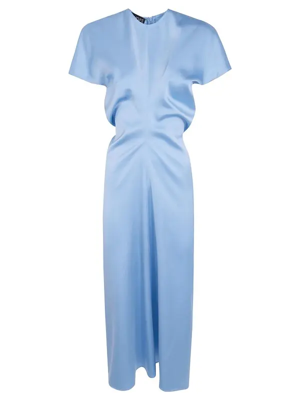 DRHOPE Bias Cut Crew Neck Dress - Blue