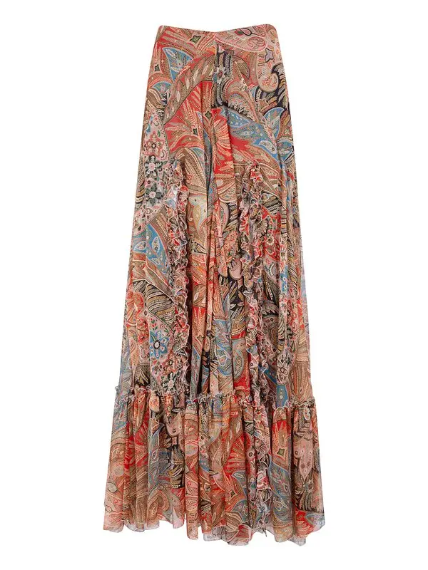Etro Long Ruffled Silk Skirt - Red