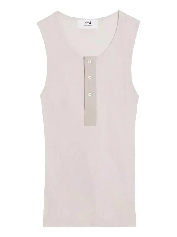 AMI Paris Ribbed Cotton Tank Top - Neutrals
