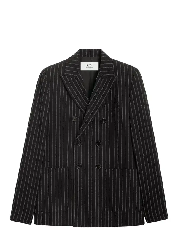AMI Paris Pinstripe Double-breasted Blazer - Black