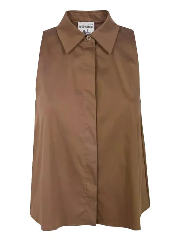 SEMICOUTURE Sleeveless Shirt With Box Pleat - Brown