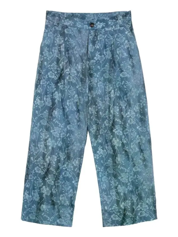 PIERRE-LOUIS MASCIA Floral Print Pleated Wide-leg Trousers - Blue