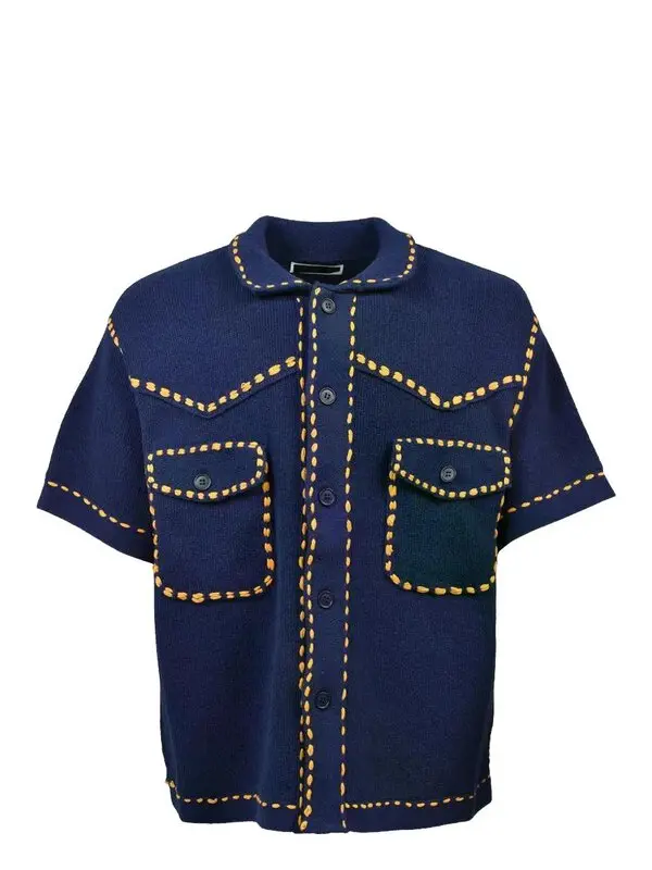 PHINGERIN Contrast-stitch Knitted Shirt - Blue