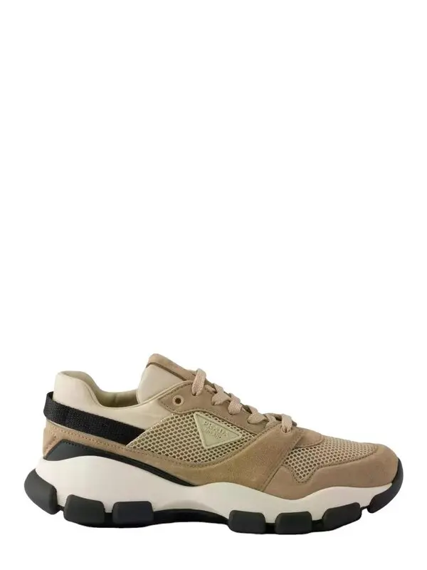 Prada Mesh And Suede Lace-up Sneakers - Neutrals