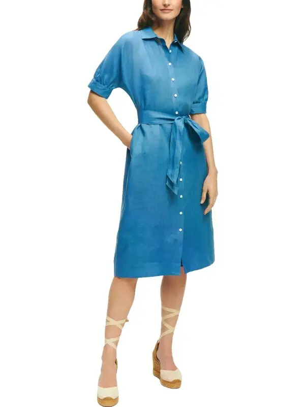Brooks Brothers Belted Button Dress - Blue