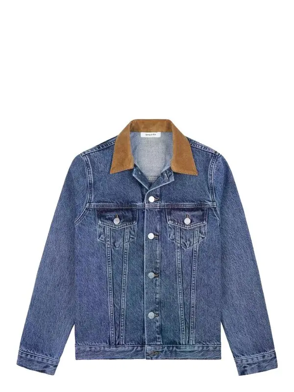 SPORTY & RICH Contrasting Collar Cotton Denim Jacket - Blue