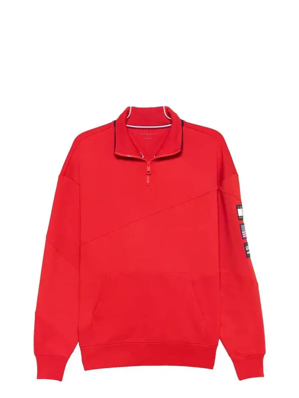 Tommy Hilfiger Logo Patch Quarter-zip Sweatshirt - Red