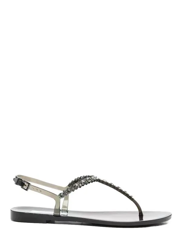 Menghi Crystal Embellished Jelly Thong Sandals - Black
