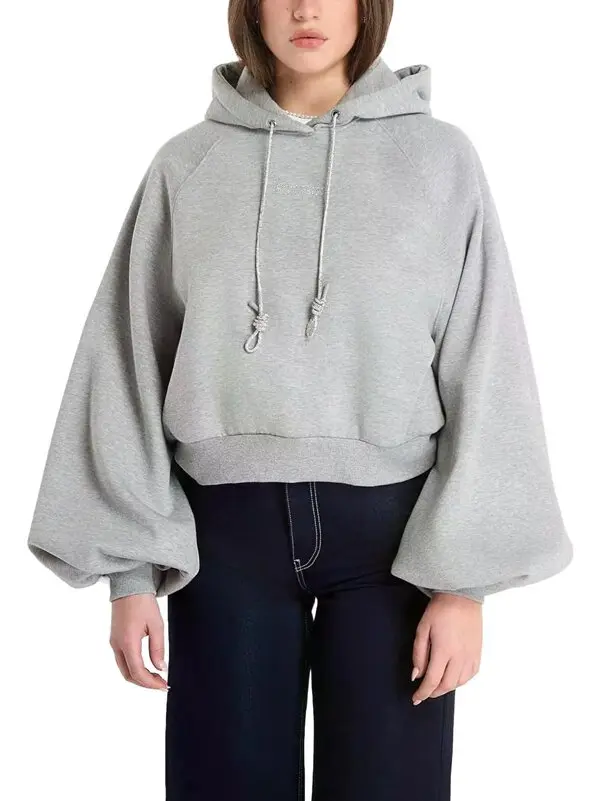 Guess Krystal Balloon Sleeve Cropped Hoodie - Grey