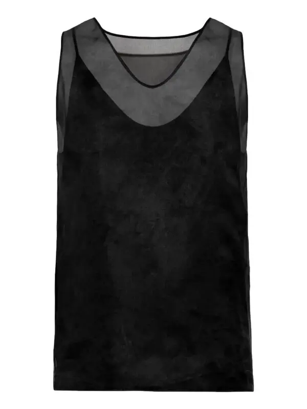 AMI Paris Silk V-neck Sleeveless Top - Black
