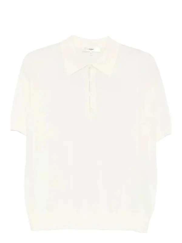 FRAME Short Sleeve Knitted Polo Top - Neutrals