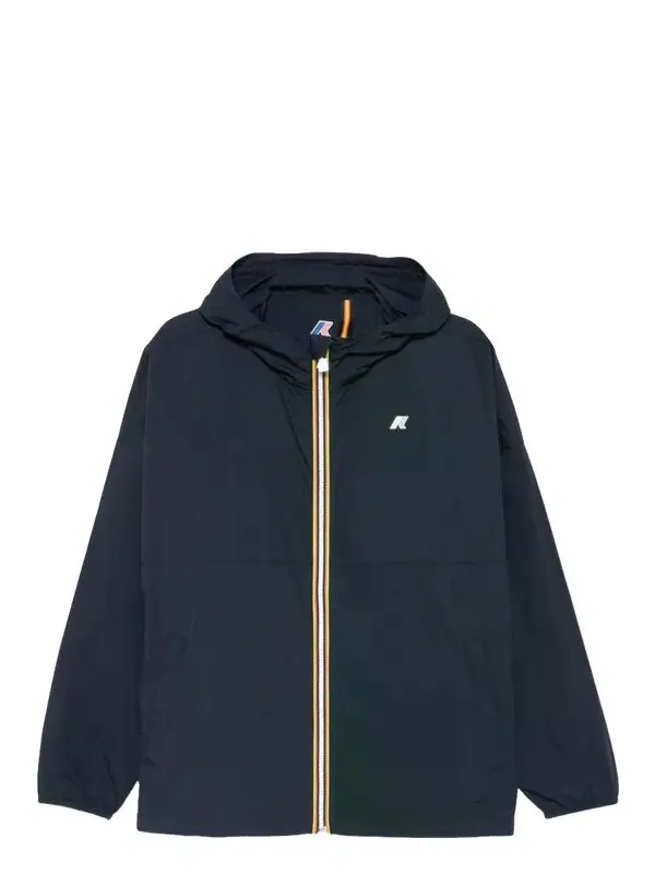 K-WAY Hooded Zip-up Jacket With Logo Patch - Blue