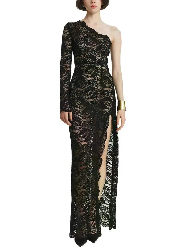 2310 STUDIO One-shoulder Lace Maxi Dress - Black