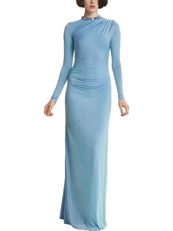2310 STUDIO Ruched Open-back Maxi Dress - Blue