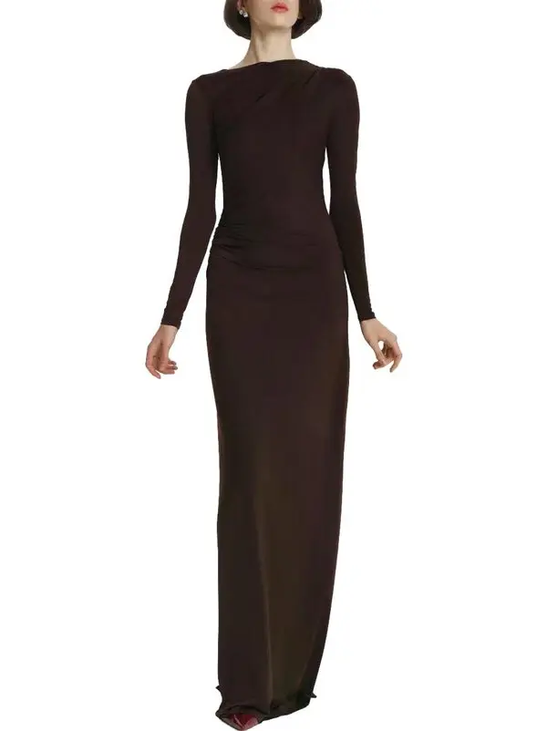 2310 STUDIO Cut-out Ruched Maxi Dress - Brown