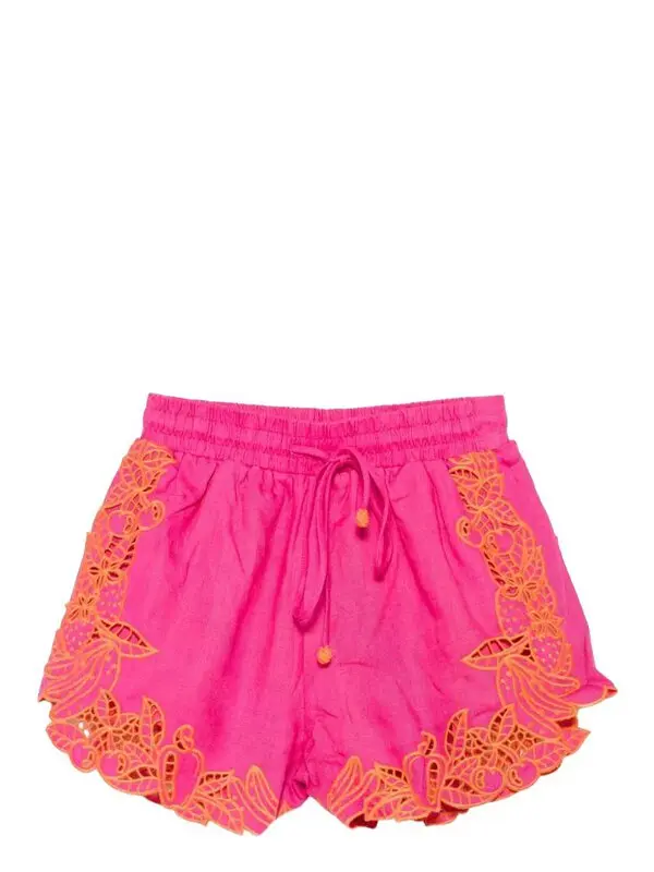 Farm Rio Embroidered Fruit Motif Scalloped Hem Shorts - Pink