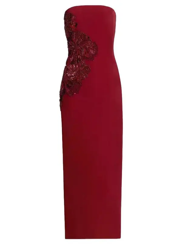 Elie Saab Strapless Embellished Maxi Dress - Red