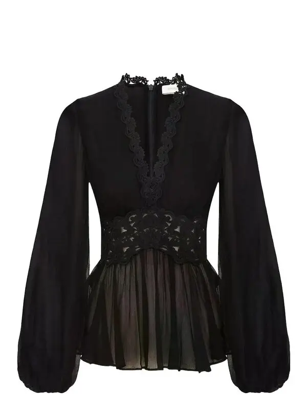 Zimmermann Luna Lace-trim Peplum Blouse - Black