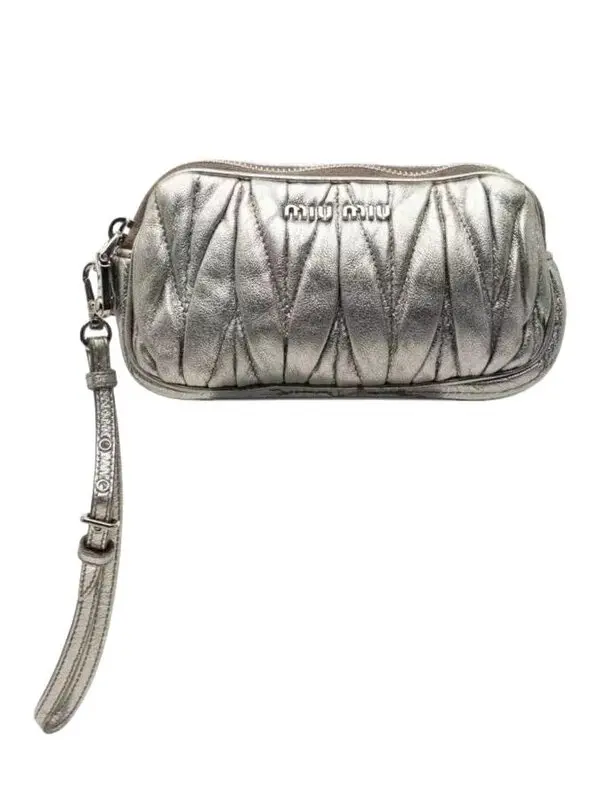 Miu Miu Matelasse Metallic Nappa Double Zip Pouch - Silver