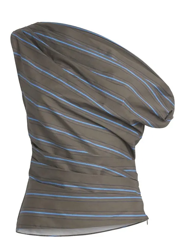 Staud Asymmetric Phare Striped Blouse - Grey
