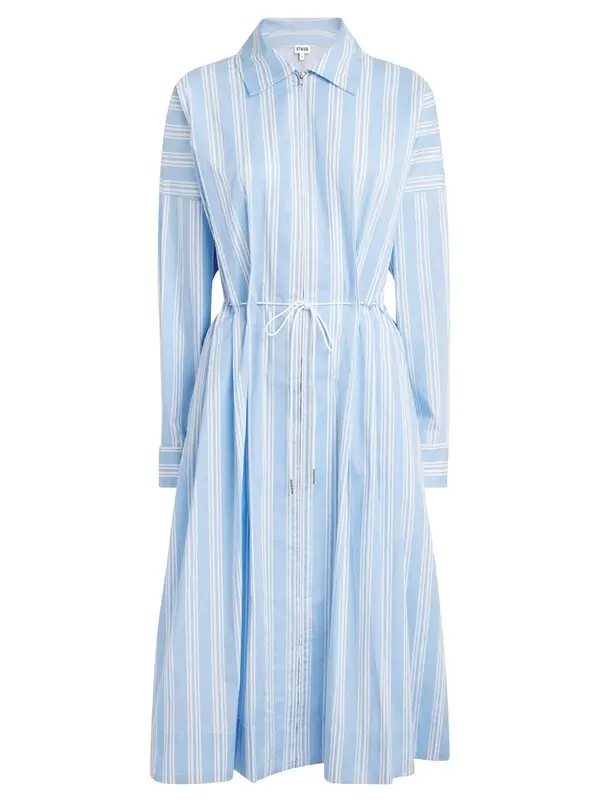 Staud Chi Midi Shirt Dress In Stripes - Blue