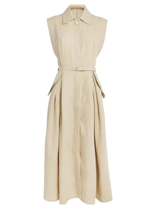 Le Kasha Linen Belted Midi Dress - Beige