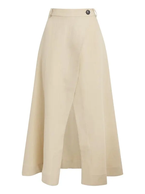 Le Kasha Linen Crossover Midi Skirt - Beige