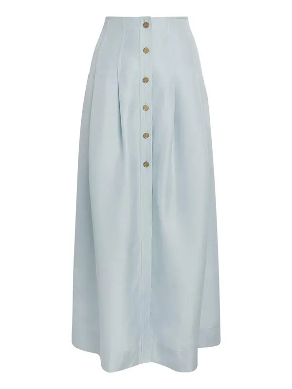 Le Kasha Silk Pleated Midi Skirt - Blue