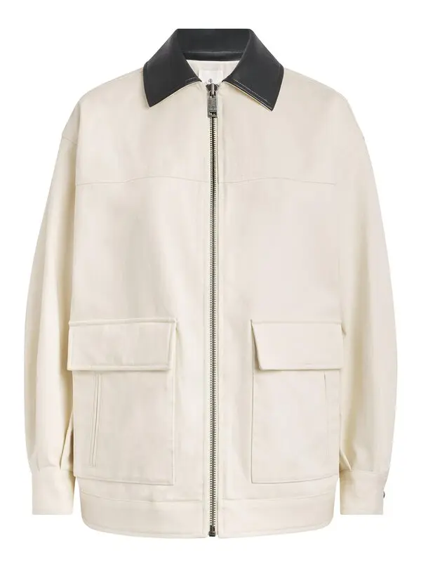 ANINE BING Cotton Holden Jacket With Leather Collar - Beige