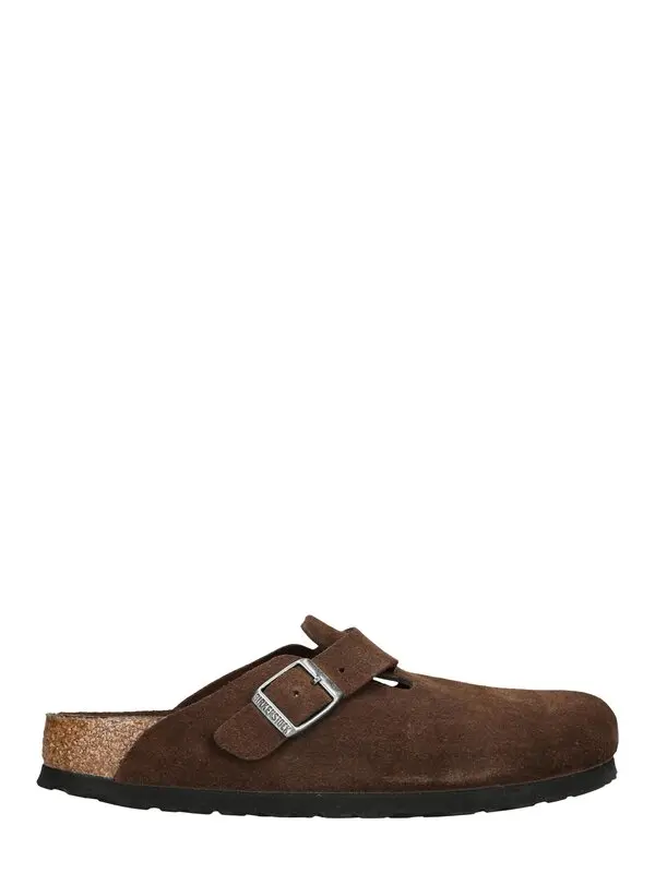BIRKENSTOCK Suede Boston Clogs With Buckle Fastening - Brown