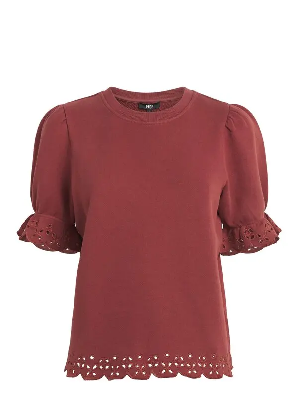Paige Cotton Ciabatta Top With Puff Sleeves And Eyelet Trim - Orange
