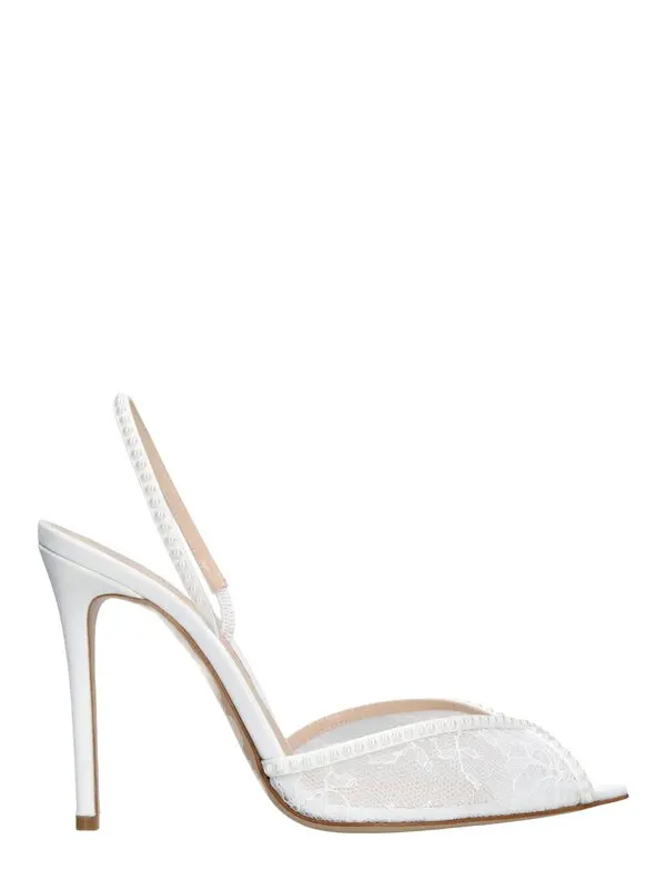 ANDREA WAZEN Embellished Lace Katy Slingback Heels - White