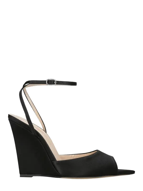 ANDREA WAZEN Satin Wedge Sandals 105 - Black