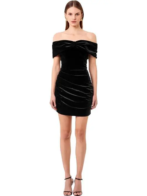 NICHOLAS Maria Off-shoulder Velvet Mini Dress - Black
