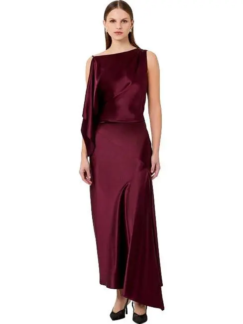 NICHOLAS Nayara Asymmetric Draped Maxi Dress - Blackberry