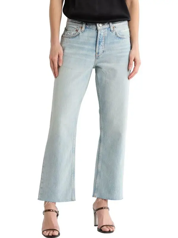 RE/DONE Rhinestone Detail High Waist Crop Straight Leg Jeans - Diamond Tide